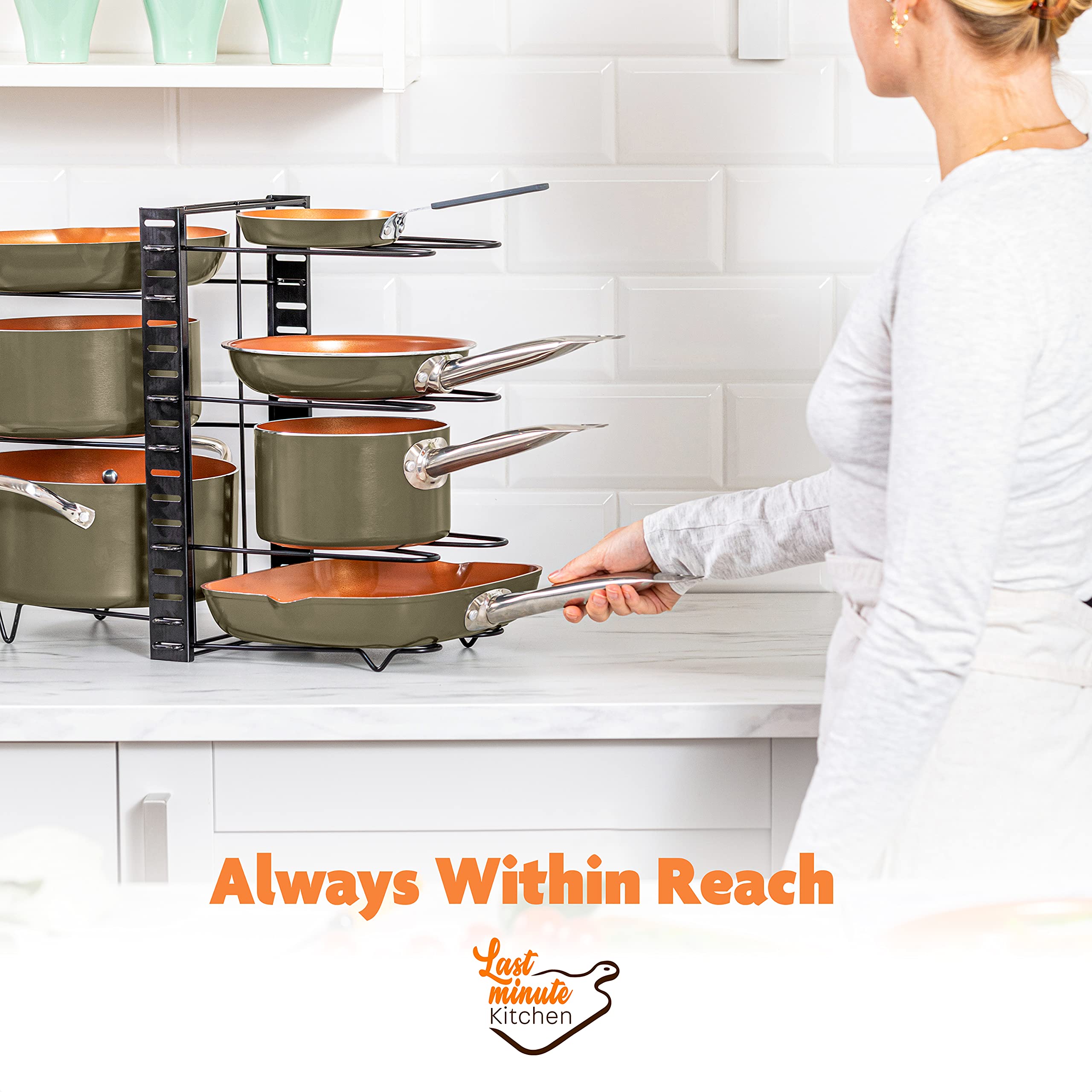 Last Minute Kitchen Pot & Pan Organizer 3 DIY Method Adjustable 8+ Rack System for Pantry Cabinet & Countertop Black Heavy Duty Steel (ECO-FRIENDLY)…