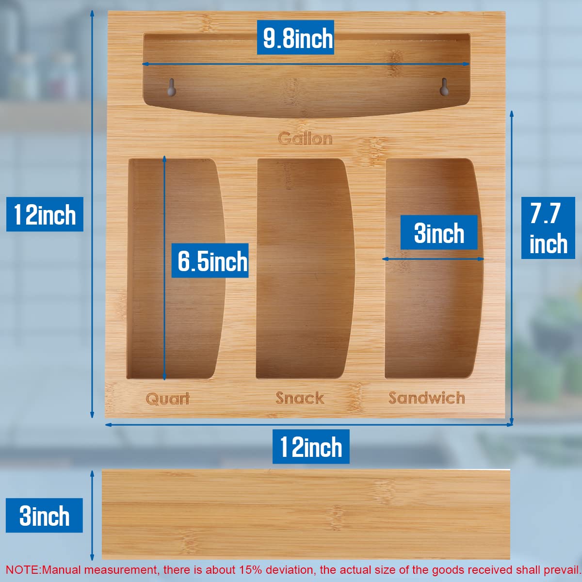 Bamboo Ziplock Bag Organizer - Sandwich,Quart,Snack,Gallon Bag Organizer for Drawer, Compatible with Variety Brand Bags, 4 In 1 Ziplock Bag Storage Organizer.