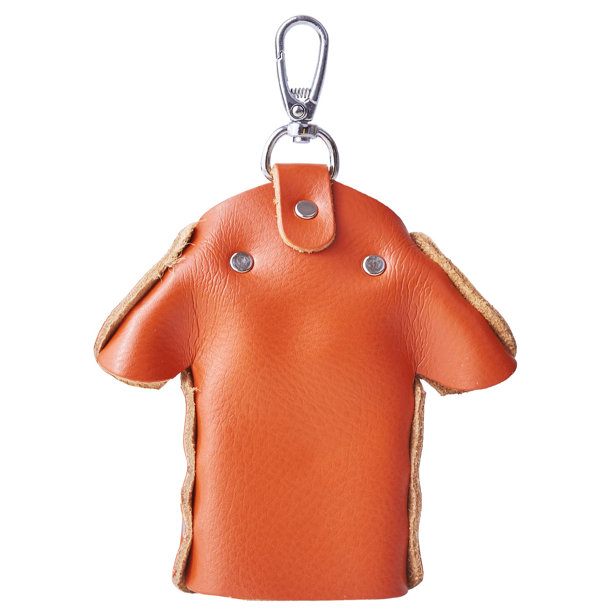 Car Genuine Leather Key Chain Car Smart Keychain Holder Metal Hook Key Pouch-Orange