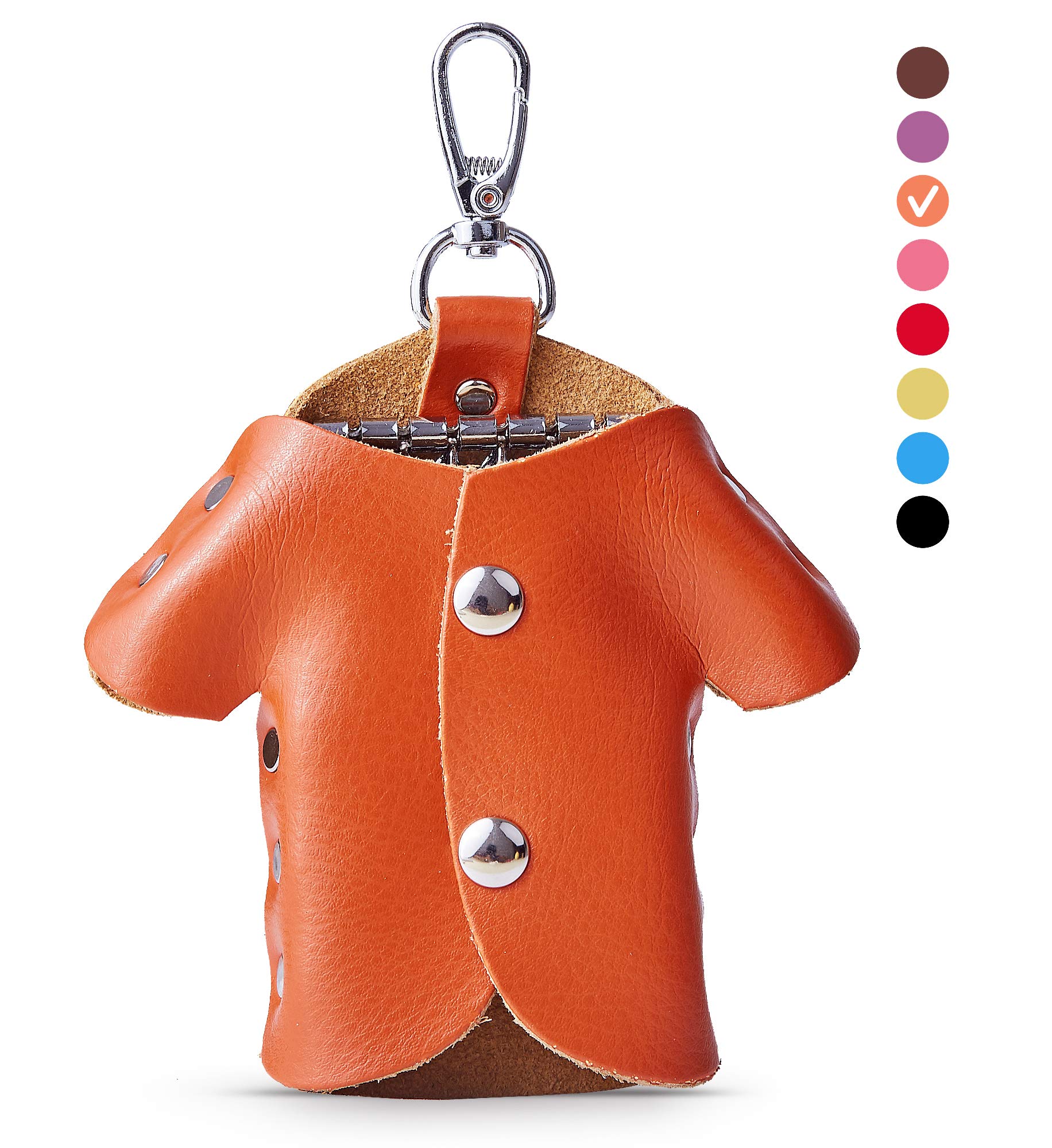 Car Genuine Leather Key Chain Car Smart Keychain Holder Metal Hook Key Pouch-Orange