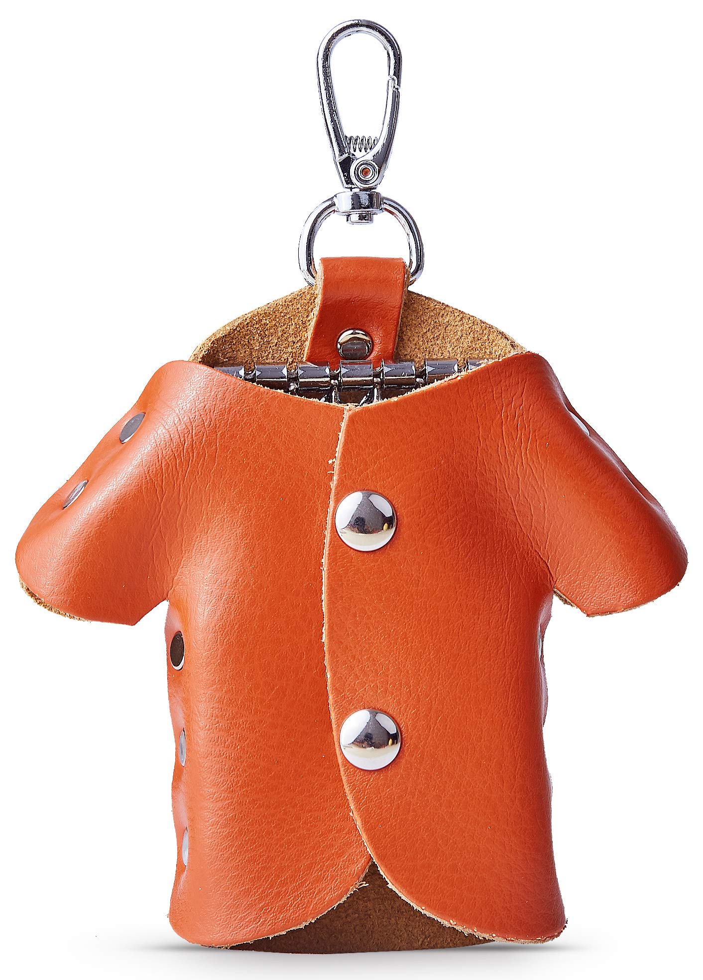 Car Genuine Leather Key Chain Car Smart Keychain Holder Metal Hook Key Pouch-Orange