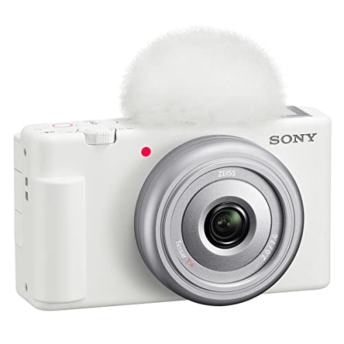 Sony ZV-1F Vlogging Camera, White Bundle with 64GB SD Card, Shoulder Bag, Shotgun Mic, Tripod, Extra Battery, Charger, Cleaning Kit