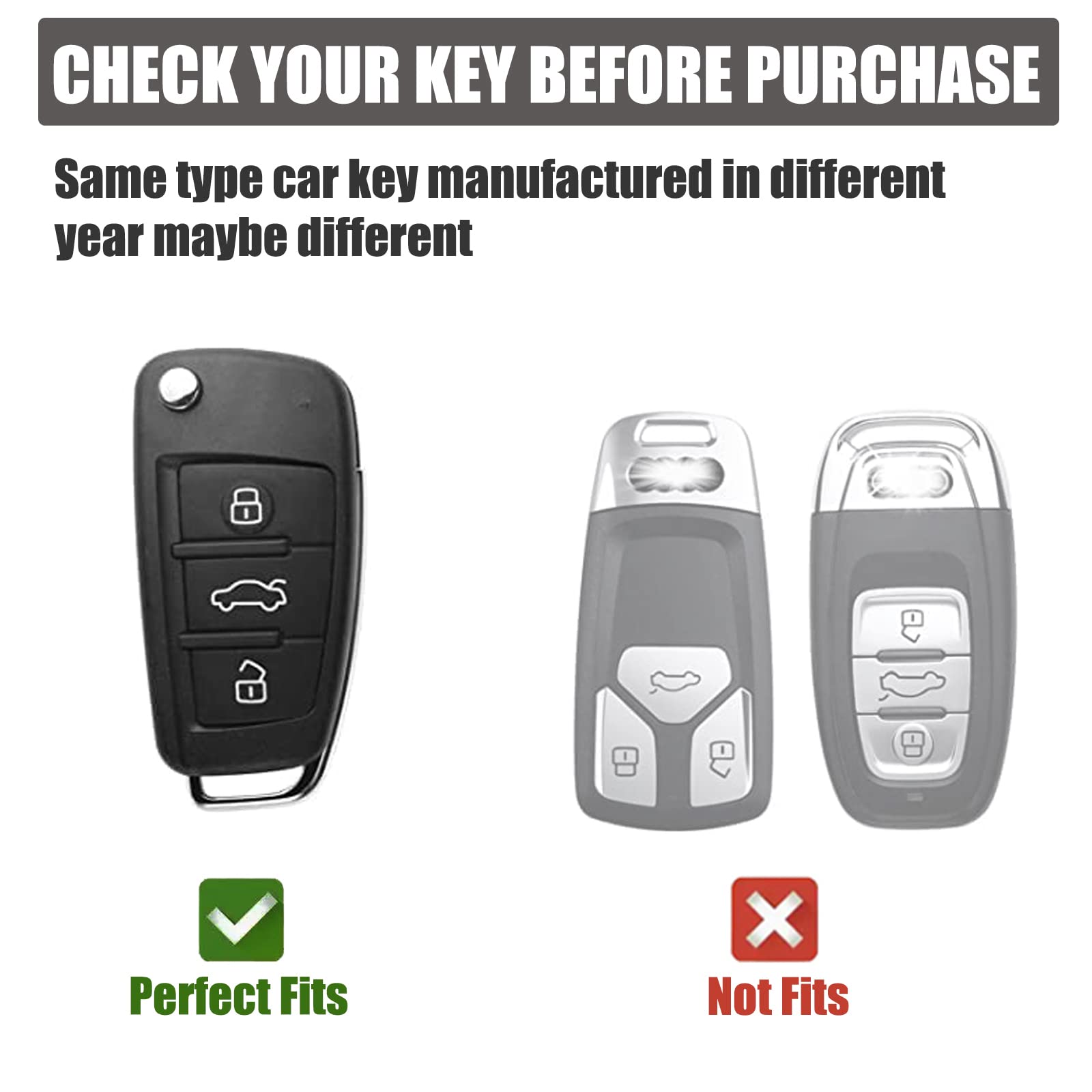 Gematay for Audi Key Fob Cover with Keychain, Key Shell Cover Compatible with Audi A1 A3 Q3 Q7 R8 A6L TT Smart Key Fob, Green