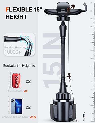 TORRAS [Truck Friendly 15in Car Cup Holder Phone Mount [Easily Install & Adjustable] Long Gooseneck Cupholder Cell Phone Mount for Car Truck Fit with iPhone 13 12 Pro Max Samsung Galaxy S22 S21 & All