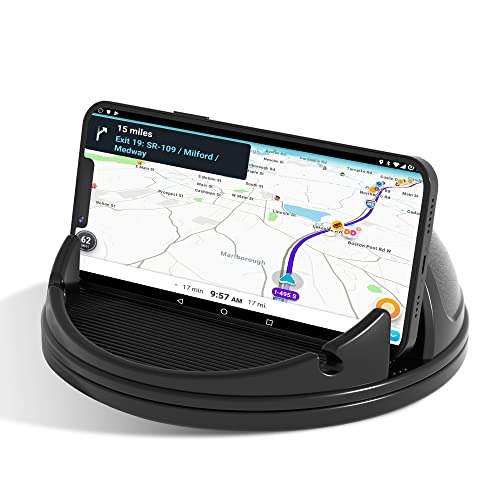 Loncaster Car Phone Holder Mount, [Horizontal 360° Rotatable] Silicone Phone Mount for Car Dashboard, Hands Free Cell Phone Holder Car Compatible with iPhone 14 13 12 Pro Max Samsung Phones (Black)