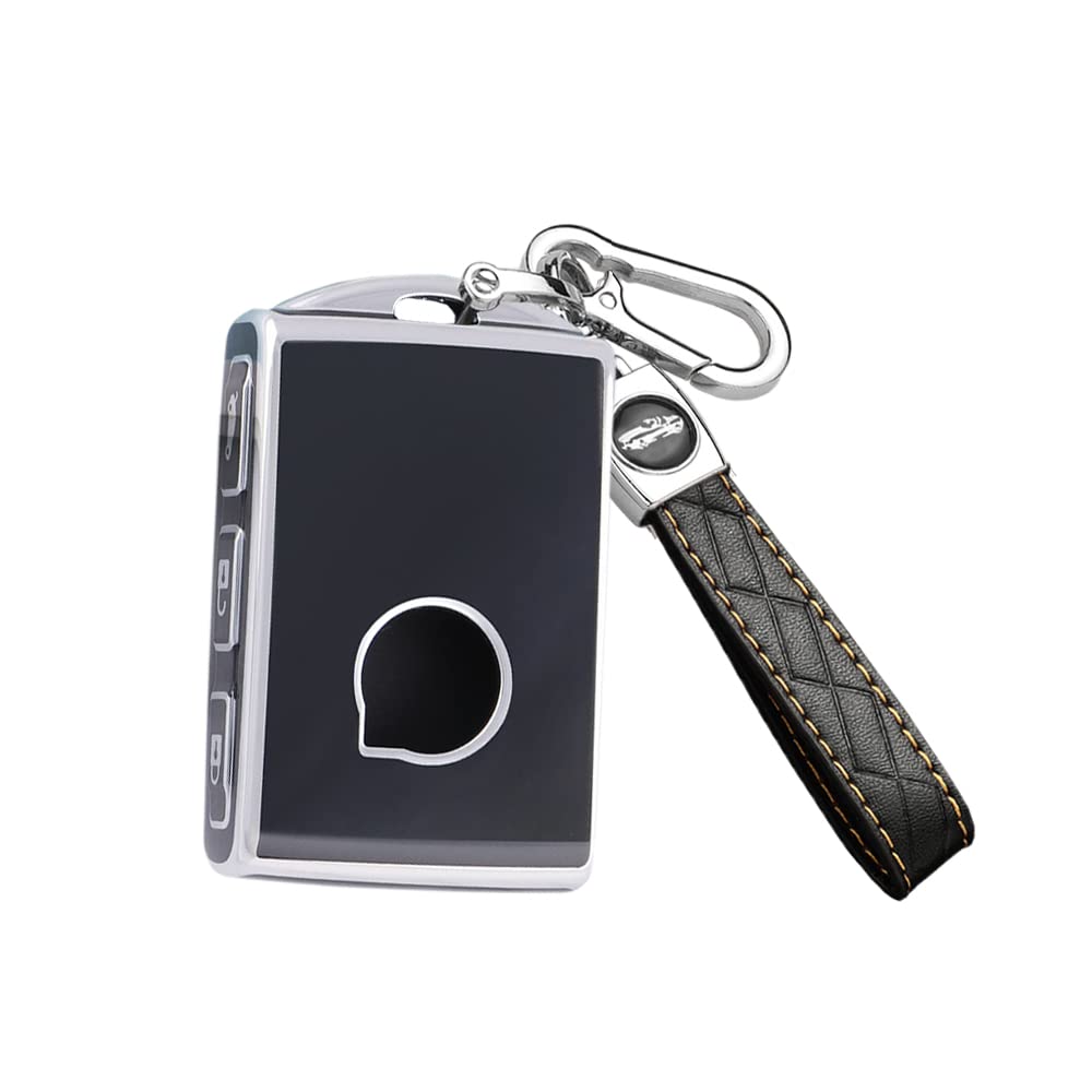 HIBEYO Key Fob Cover Compatible with Volvo XC40 XC60 XC90 S90 V90 2019 2021 2022 2023 TPU Key Case Cover Smart Keyless Auto Key for Volvo Accessoreis with Leather Keychains-Black