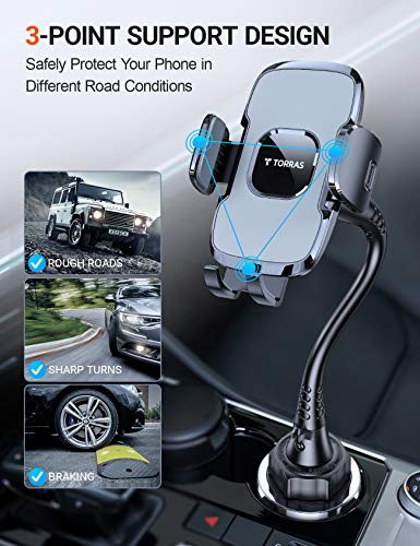 TORRAS [Truck Friendly 15in Car Cup Holder Phone Mount [Easily Install & Adjustable] Long Gooseneck Cupholder Cell Phone Mount for Car Truck Fit with iPhone 13 12 Pro Max Samsung Galaxy S22 S21 & All