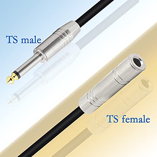 PNGKNYOCN 1/4" Mono Male to Female Audio Extension Cable 6.35mm TS Guitar Extension Cable for Amplifiers, Instruments, and Microphone(55cm)
