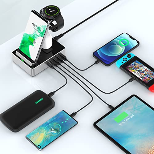 100W Aluminum Alloy Wireless Charger, 8 in 1 Charging Station for Samsung Devices,USB C Charger Dock for S22 Ultra, Etc.Galaxy Watch 5, Active 2/1, Galaxy Buds/Pro/Live (Silver)