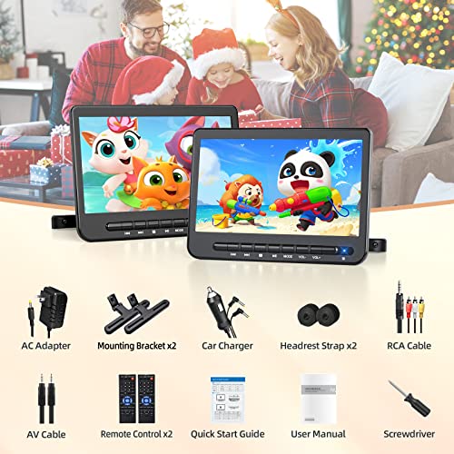 10.5" Dual Portable DVD Player for Car with 1080P HDMI Input, DESOBRY Rechargable Car DVD Player Dual Screen Play A Same or Two Different Movies, 5-Hour Battery, Support USB,AV in/Out, Last Memory