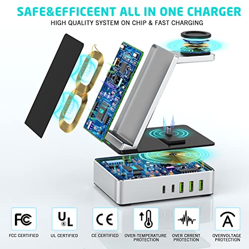100W Aluminum Alloy Wireless Charger, 8 in 1 Charging Station for Samsung Devices,USB C Charger Dock for S22 Ultra, Etc.Galaxy Watch 5, Active 2/1, Galaxy Buds/Pro/Live (Silver)