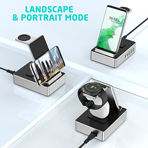 100W Aluminum Alloy Wireless Charger, 8 in 1 Charging Station for Samsung Devices,USB C Charger Dock for S22 Ultra, Etc.Galaxy Watch 5, Active 2/1, Galaxy Buds/Pro/Live (Silver)