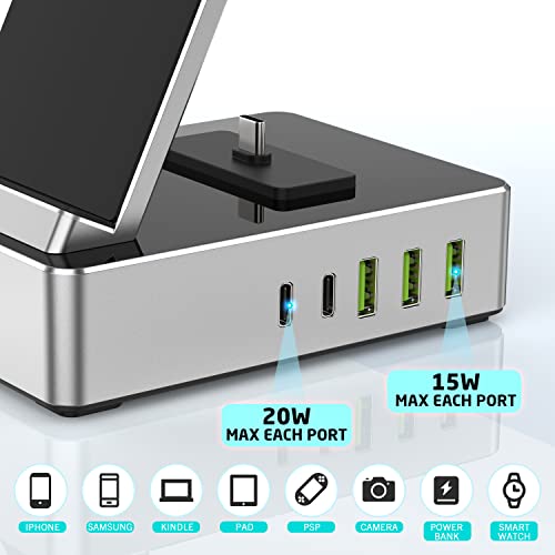 100W Aluminum Alloy Wireless Charger, 8 in 1 Charging Station for Samsung Devices,USB C Charger Dock for S22 Ultra, Etc.Galaxy Watch 5, Active 2/1, Galaxy Buds/Pro/Live (Silver)
