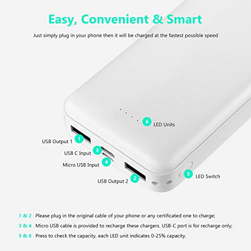 Miady 2-Pack 20000mAh Portable Charger Power Bank, Dual USB Output and USB-C Input, Fast Charging Battery Pack Charger for iPhone X, Galaxy S9, Pixel 3 and etc