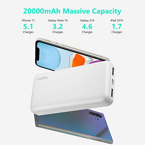 Miady 2-Pack 20000mAh Portable Charger Power Bank, Dual USB Output and USB-C Input, Fast Charging Battery Pack Charger for iPhone X, Galaxy S9, Pixel 3 and etc