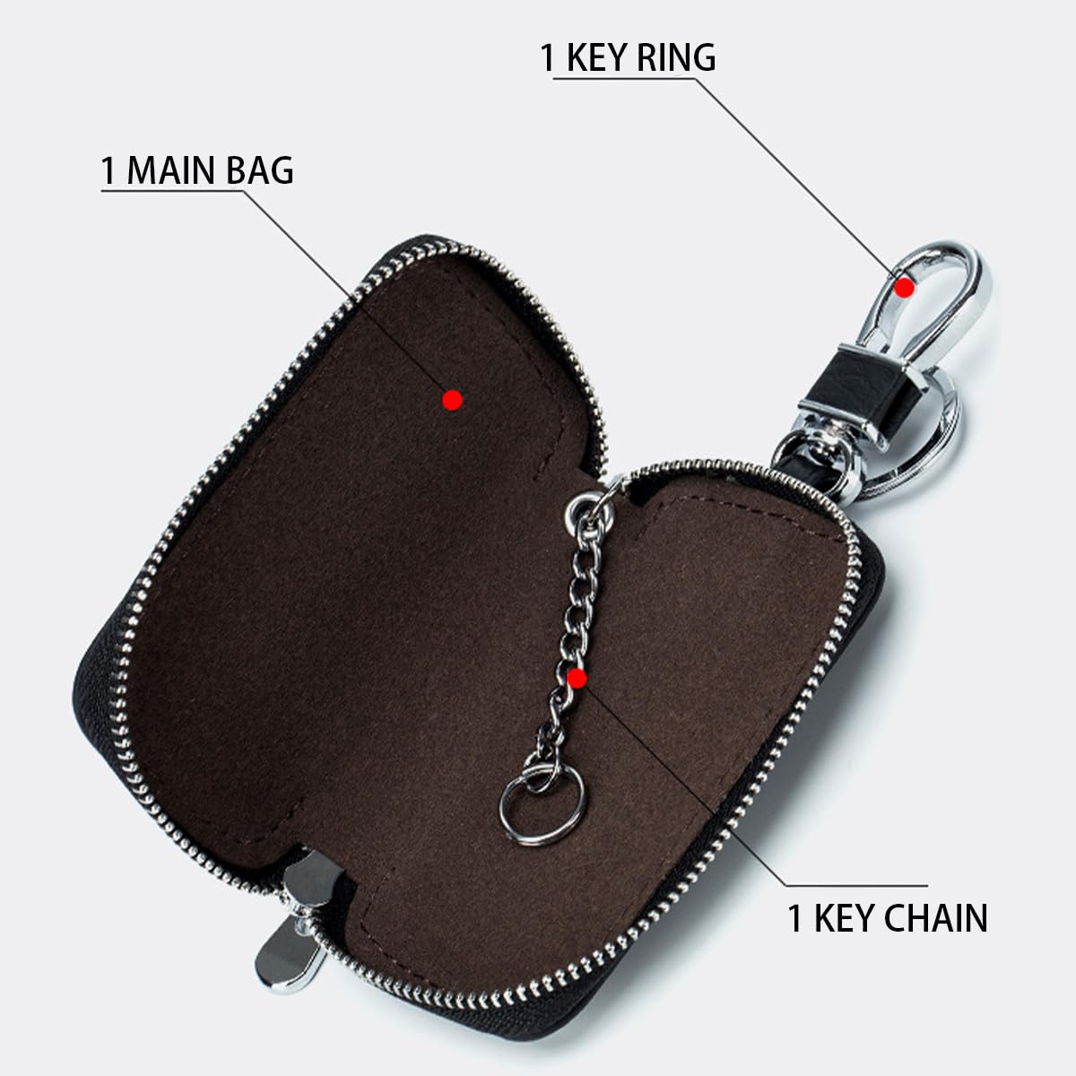 BESULEN Car Key Case Holder, Leather Car Key Chain Bag Car Remote Key Fob Holder, Auto Smart Key Fob Case Key Pouch with Keychain, Keychain Protector Case Car Accessories (Brown)