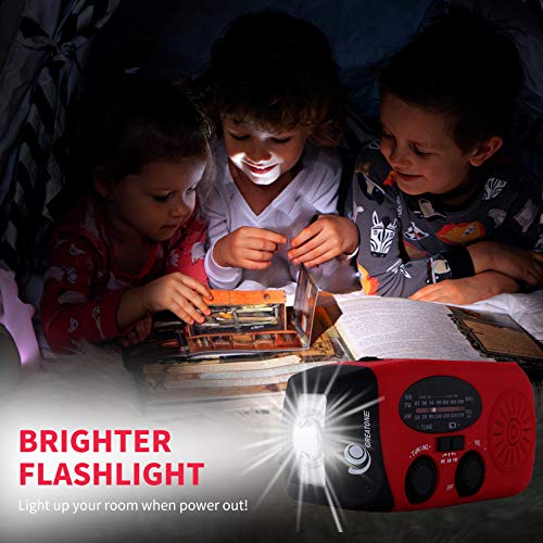 GREATONE Weather Radio Emergency Hand Crank Self Powered AM/FM NOAA Solar Portable Camping Weather Radio with LED Flashlight,2000mah Portable Charge for Phone Survival Pack 071 (red)