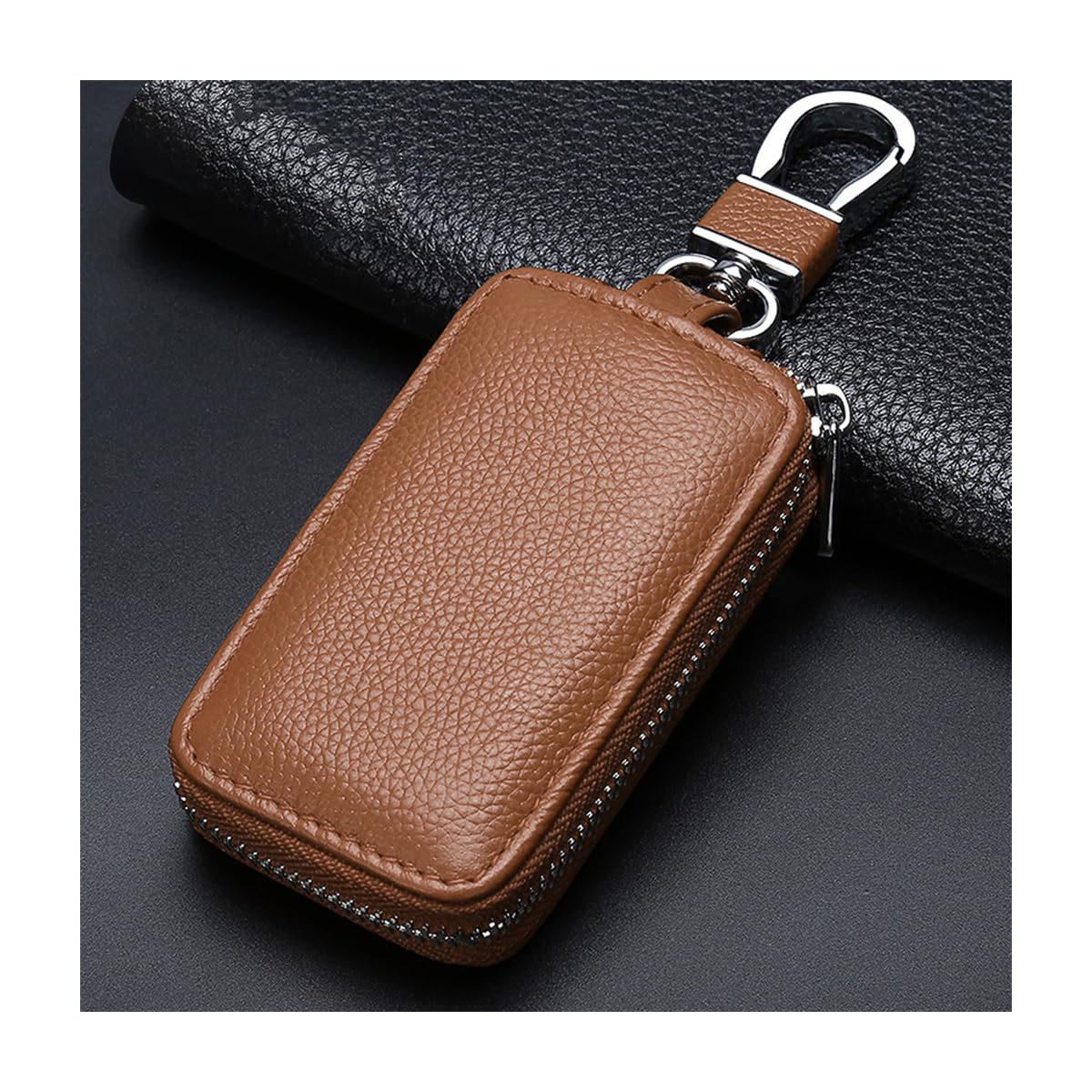 BESULEN Car Key Case Holder, Leather Car Key Chain Bag Car Remote Key Fob Holder, Auto Smart Key Fob Case Key Pouch with Keychain, Keychain Protector Case Car Accessories (Brown)