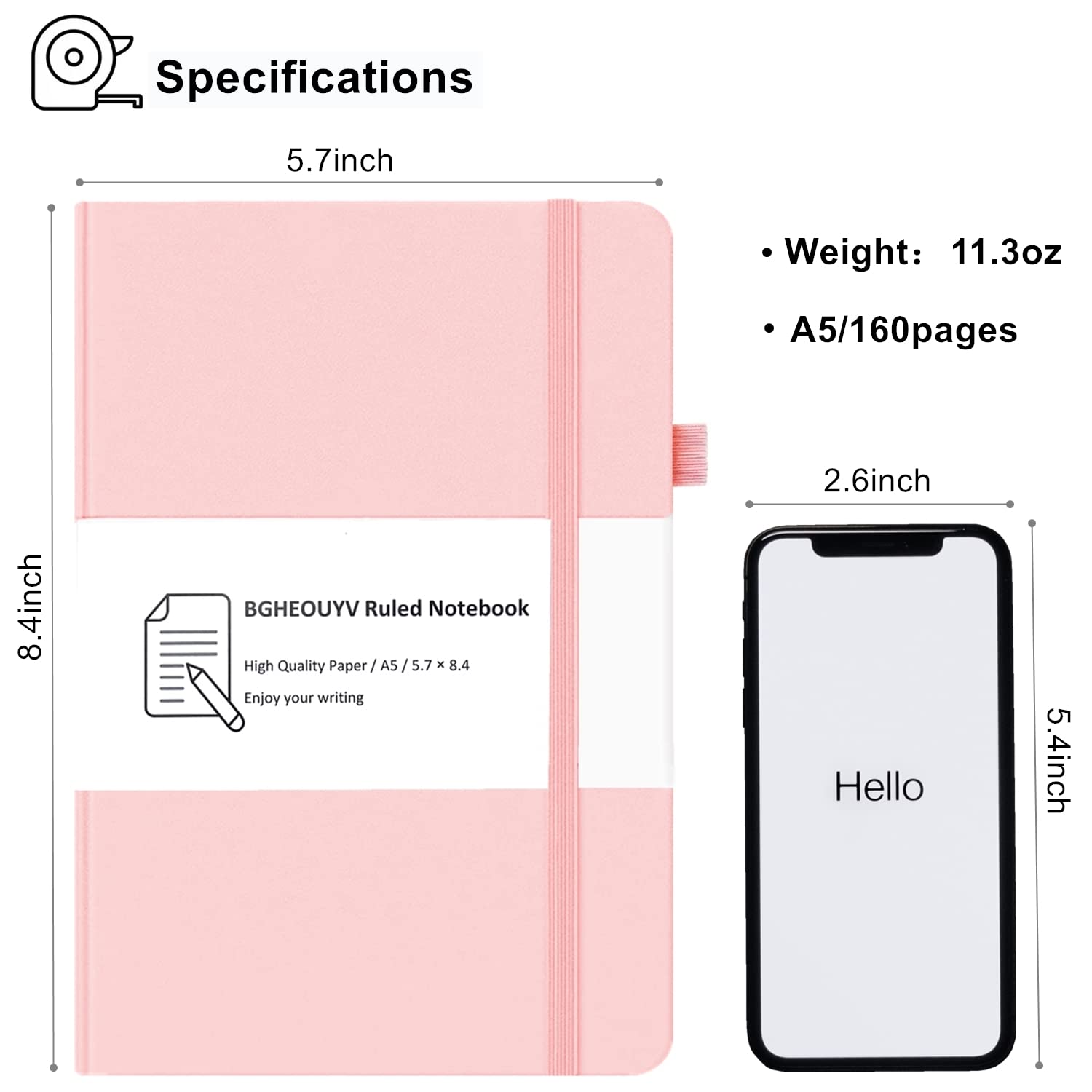 BGHEOUYV Notebook Journal, College Ruled Notebook Lined A5 160 Pages,Hard Cover Journals for Writing, Notebooks for Work Office School Women Men,5.7 inches x 8.4 inches(Pink)