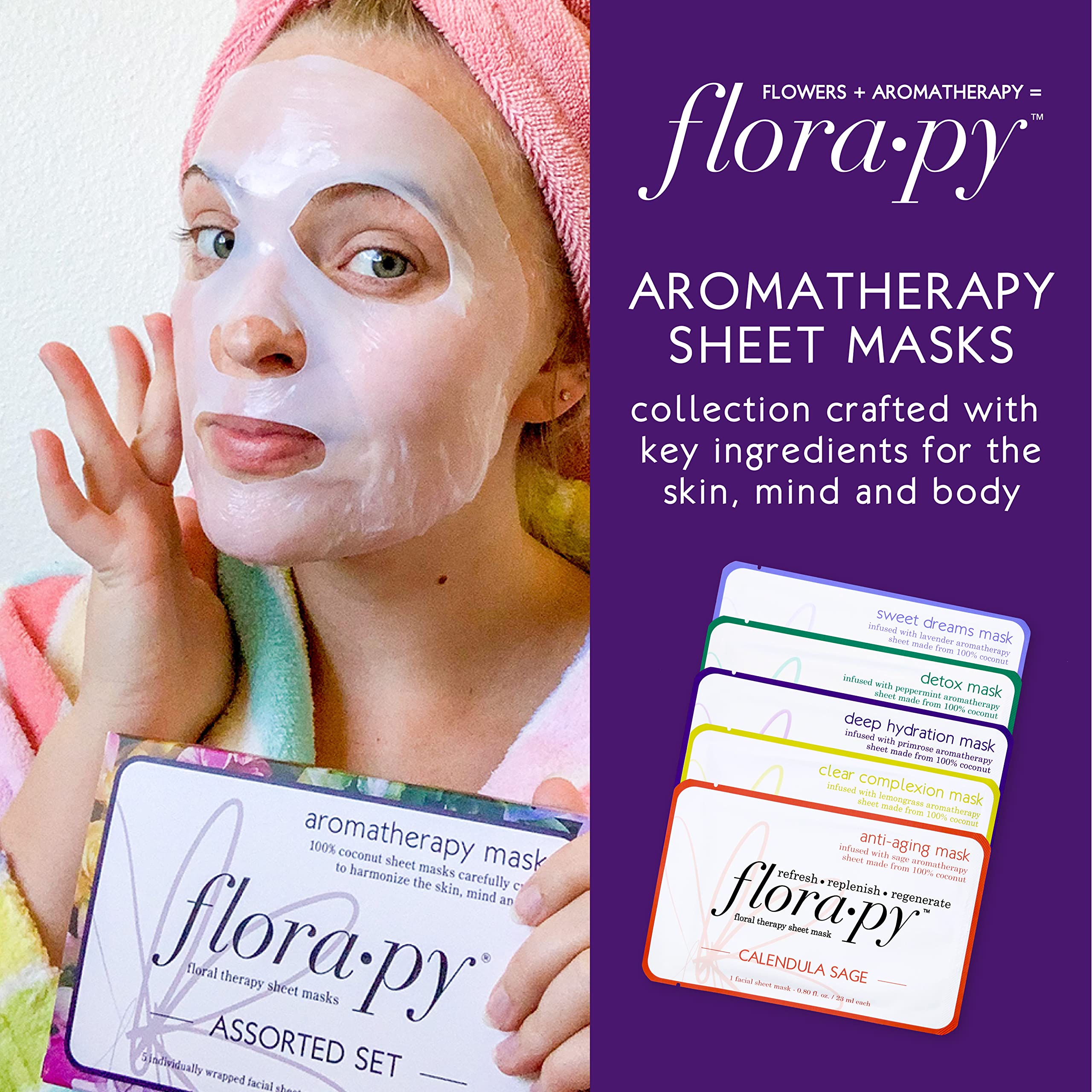 Florapy Beauty Assorted Sheet Mask Set, 5 Count