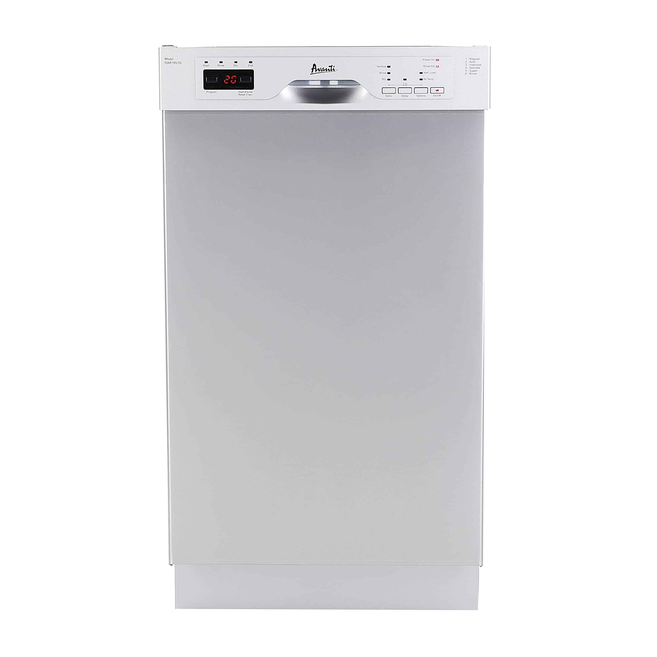 Avanti DWF18V3S 18-Inch Dishwasher Machine with LED Display, 3 Wash Options, 6 Automatic Cycles and Low Noise Rating, 53db, Stainless Steel