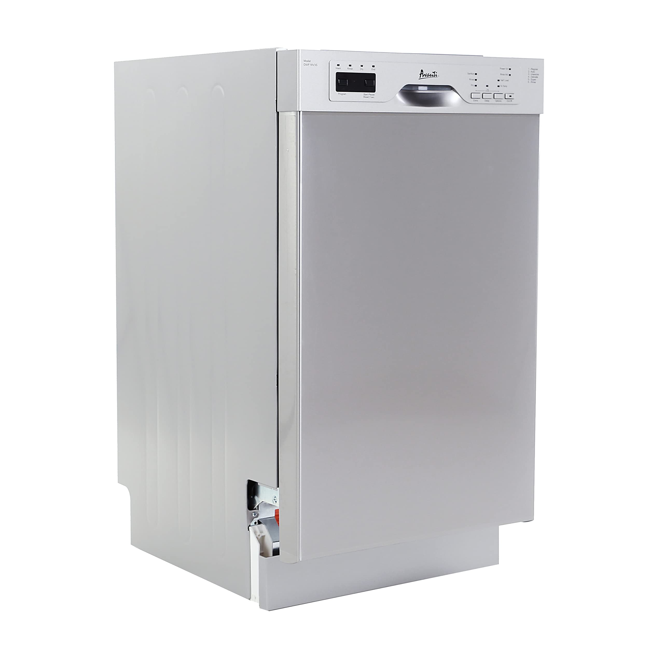 Avanti DWF18V3S 18-Inch Dishwasher Machine with LED Display, 3 Wash Options, 6 Automatic Cycles and Low Noise Rating, 53db, Stainless Steel