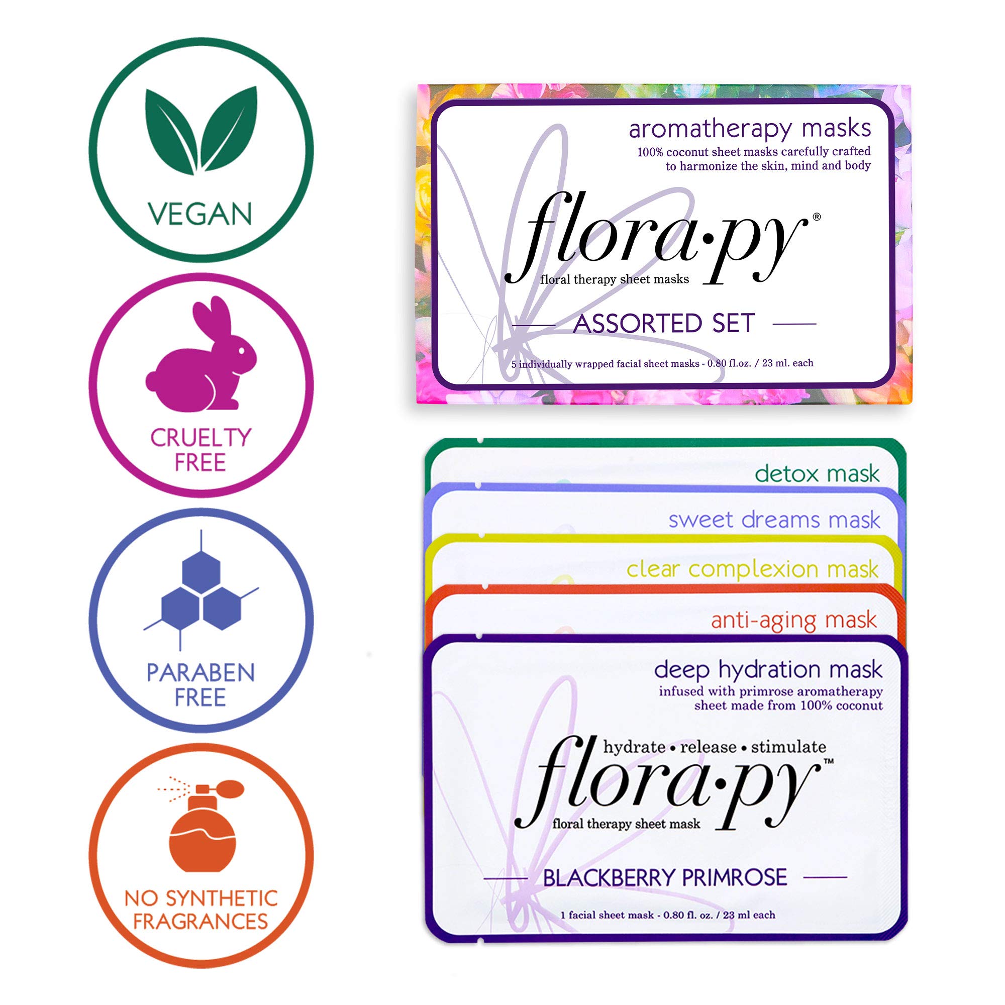 Florapy Beauty Assorted Sheet Mask Set, 5 Count