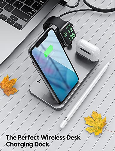 4 in 1 Wireless Charging Station,2021 Upgraded Fast Charging Dock Stand for iWatch Series 7/6/SE/5/4/3/2, AirPods & Pencil, Compatible with iPhone13/12Pro/11/XS/XR/8/Samsung