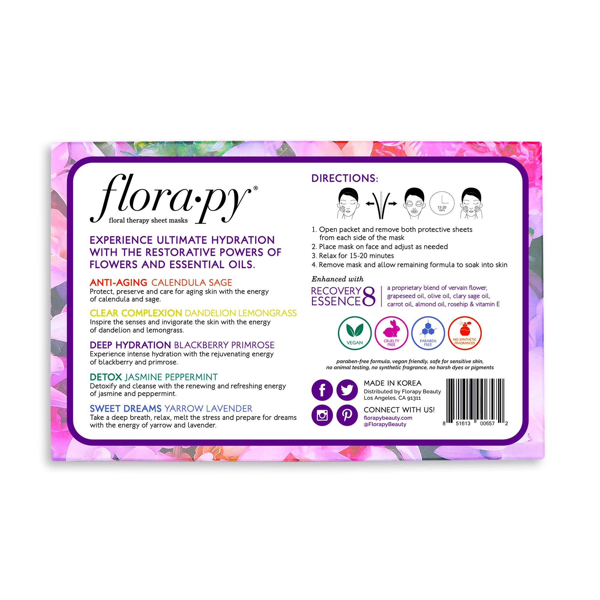 Florapy Beauty Assorted Sheet Mask Set, 5 Count
