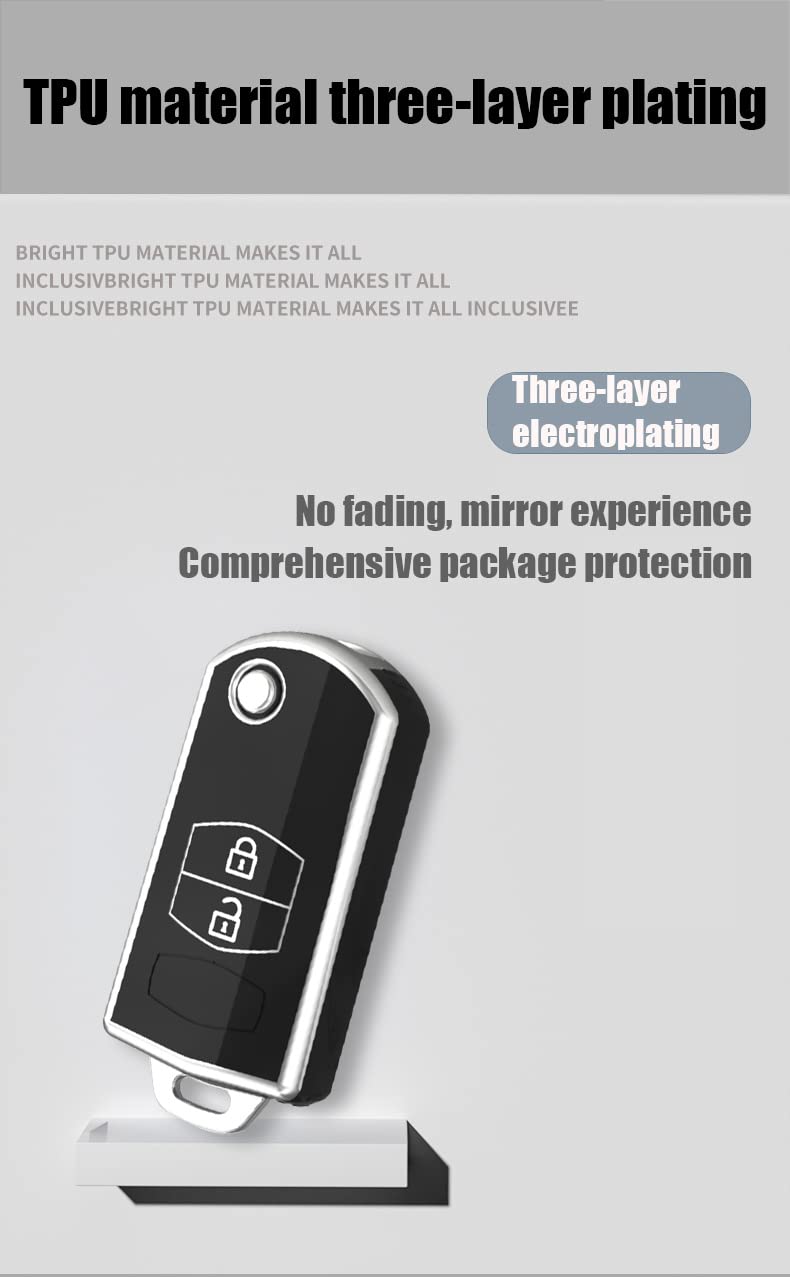 HIBEYO Flip 2 Button for Mazda Key Fob Cover Soft TPU Key Case for Mazda 2 3 5 6 8 Atenza CX5 CX-7 CX-9 MX-5 RX GH Demio Smart Key Holder Car Accessories with Keychains-Leather Key Chain(Gray)