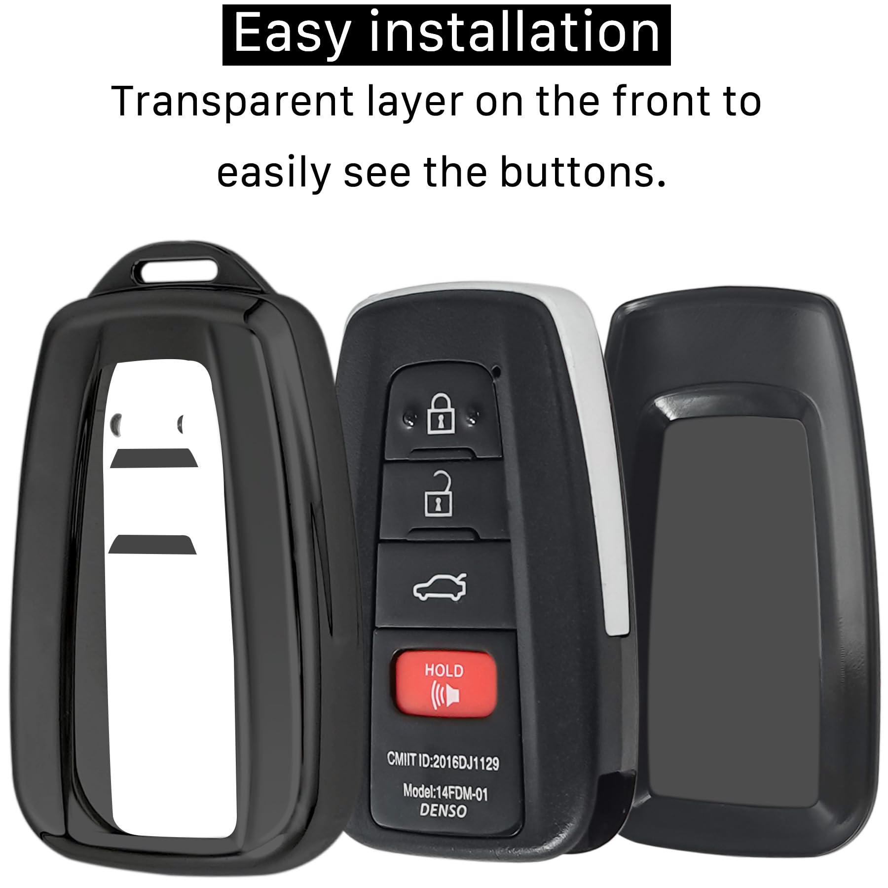 Kirsnda Compatible with Toyota key fob cover,case with keychain,Soft TPU 360 Degree Protection Key Case for Camry RAV4 Highlander Avalon C-HR Prius Corolla GT86 Smart Key,Black