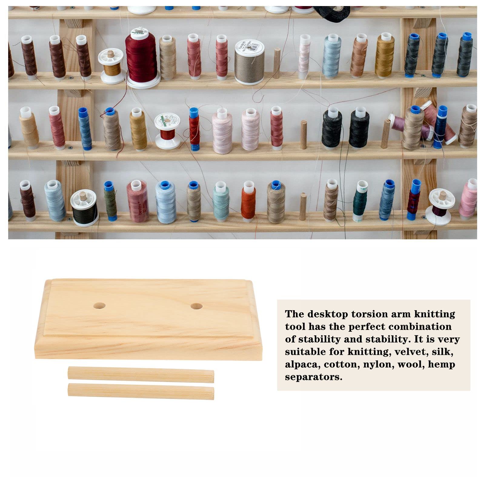 Wooden Hand Spinning Holder Spinning Yarn Ball Holder Wool Skein Thread Dispenser Embroidery Stitching Thread Holder Thread Spool Bobbin Rack Organizer with 2 Shaft