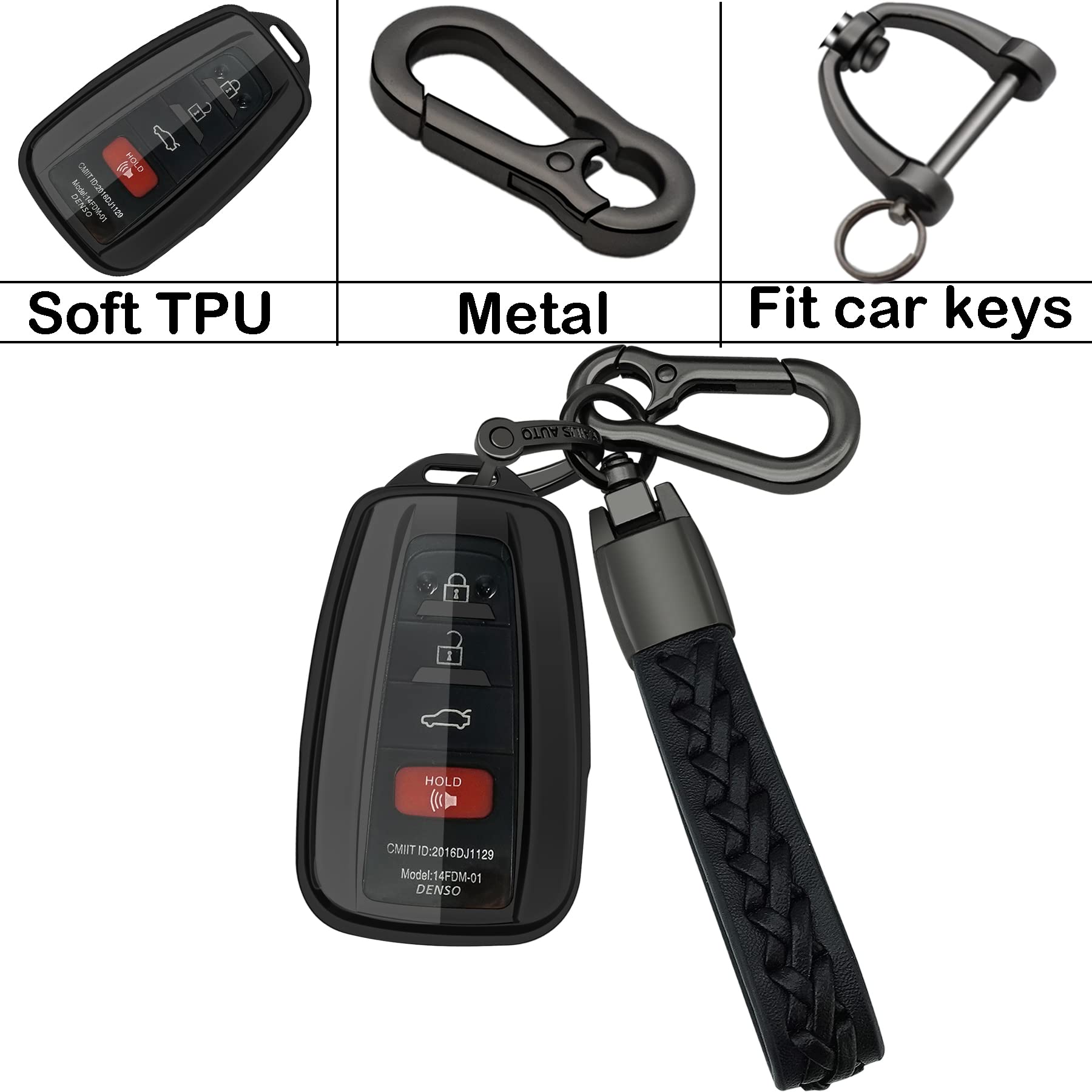 Kirsnda Compatible with Toyota key fob cover,case with keychain,Soft TPU 360 Degree Protection Key Case for Camry RAV4 Highlander Avalon C-HR Prius Corolla GT86 Smart Key,Black