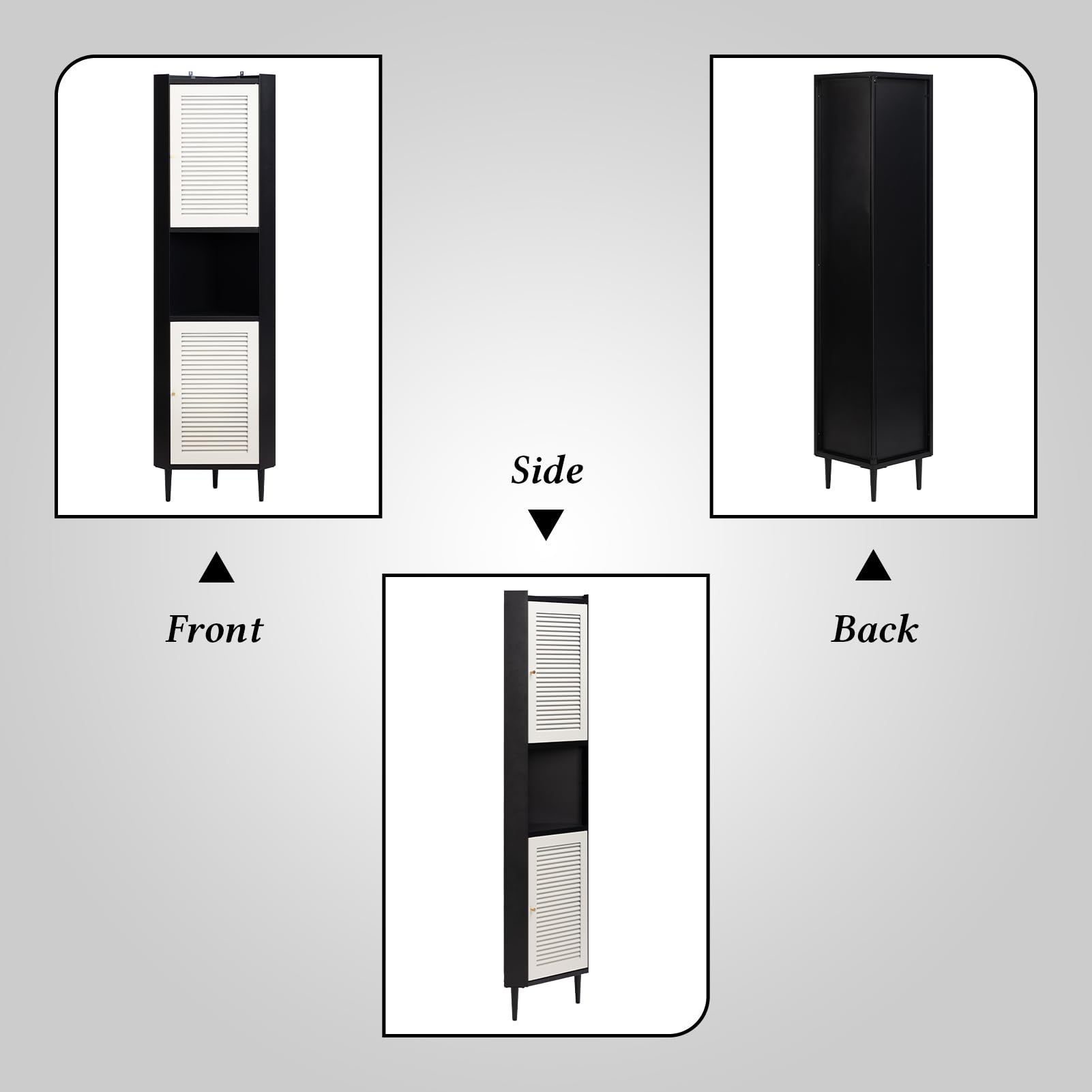 HollyHOME 68.5" Tall Corner Metal Storage Cabinet, Narrow Linen Tower Cabinet with Shelf and Shutter Door, Freestanding Floor Slim Organizer Cupboard for Living Room, Kitchen Pantry, Black&White