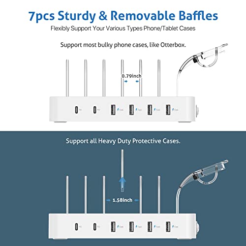 SooPii 6-Port USB-C Charging Station for Multiple Devices,2 PD 20W Fast Charging for lPhone 13/12,6pcs USB Charging Cables and 1pcs Upgraded Holder for I Watch Charger & Air Pods Included