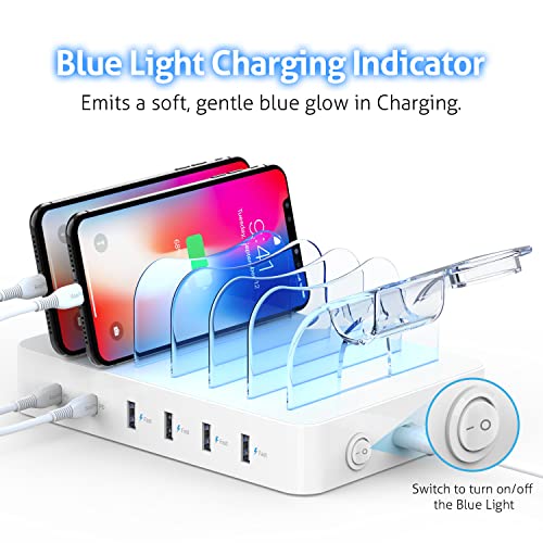 SooPii 6-Port USB-C Charging Station for Multiple Devices,2 PD 20W Fast Charging for lPhone 13/12,6pcs USB Charging Cables and 1pcs Upgraded Holder for I Watch Charger & Air Pods Included