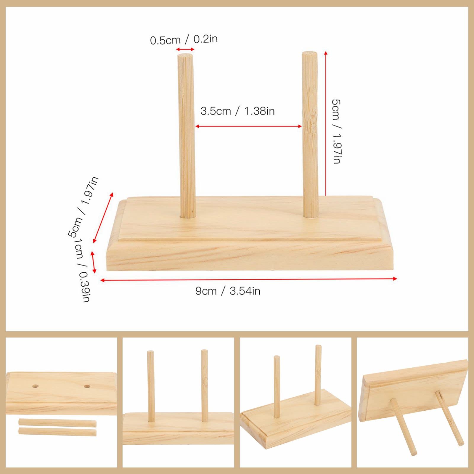 Wooden Hand Spinning Holder Spinning Yarn Ball Holder Wool Skein Thread Dispenser Embroidery Stitching Thread Holder Thread Spool Bobbin Rack Organizer with 2 Shaft