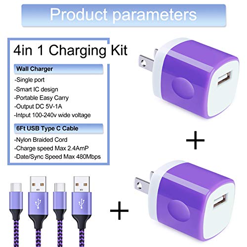 Fast Charging USB Type C Wall Charger for Samsung Galaxy Note 20/10, S23 S22 S21 S20 FE/Ultra 5G S20+ S10 A51 A71 A11 A01 A20 A50, 5V/1A Single Power Adapter Charger Block Cube 6ft USB C Cable, 2Pack