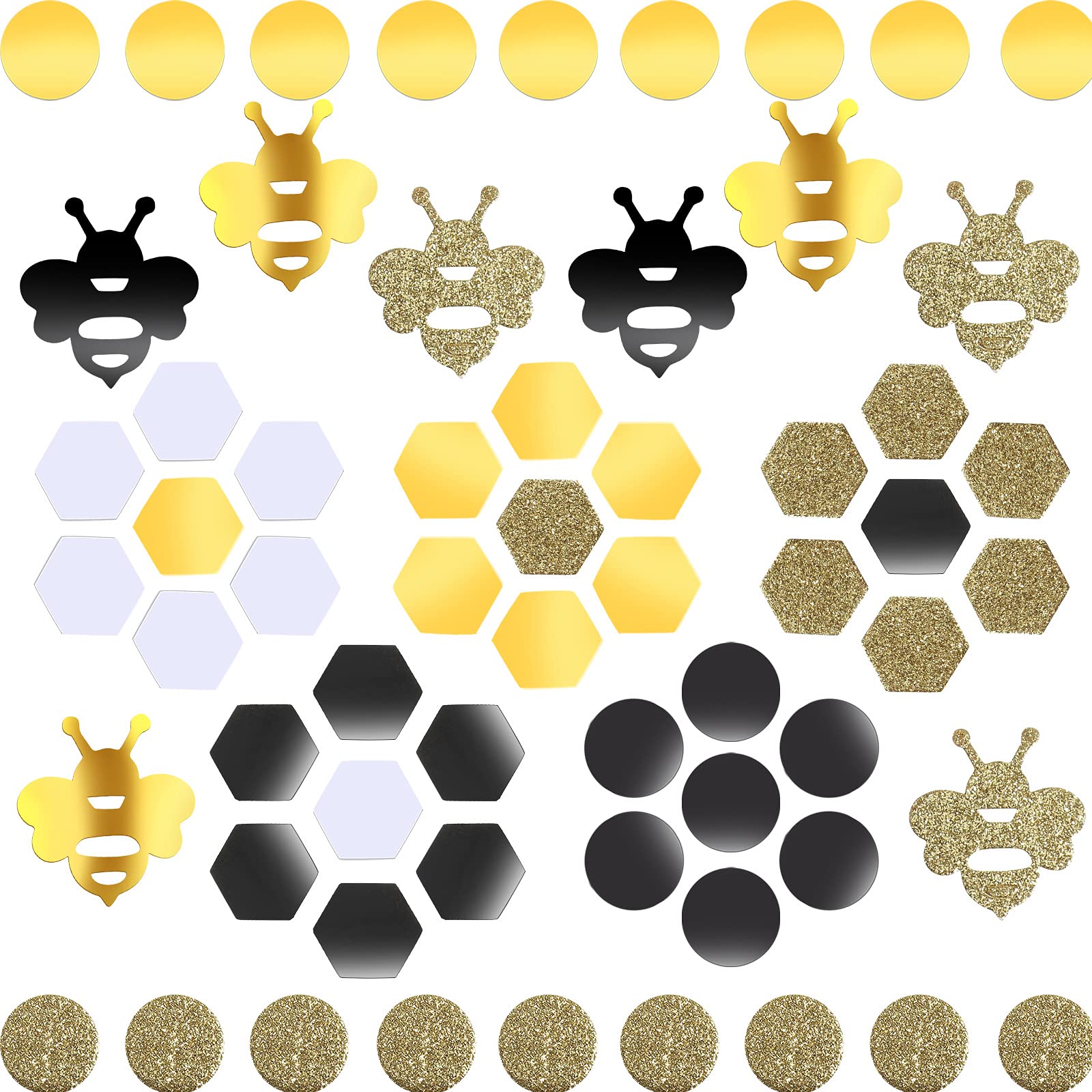 410 Pieces Bee Confetti Gold Glitter Bee Confetti Yellow Black Bee Confetti Circle Confetti Honeycomb Hexagon Confetti for Bee Themed Party Baby Shower Birthday Table Decoration