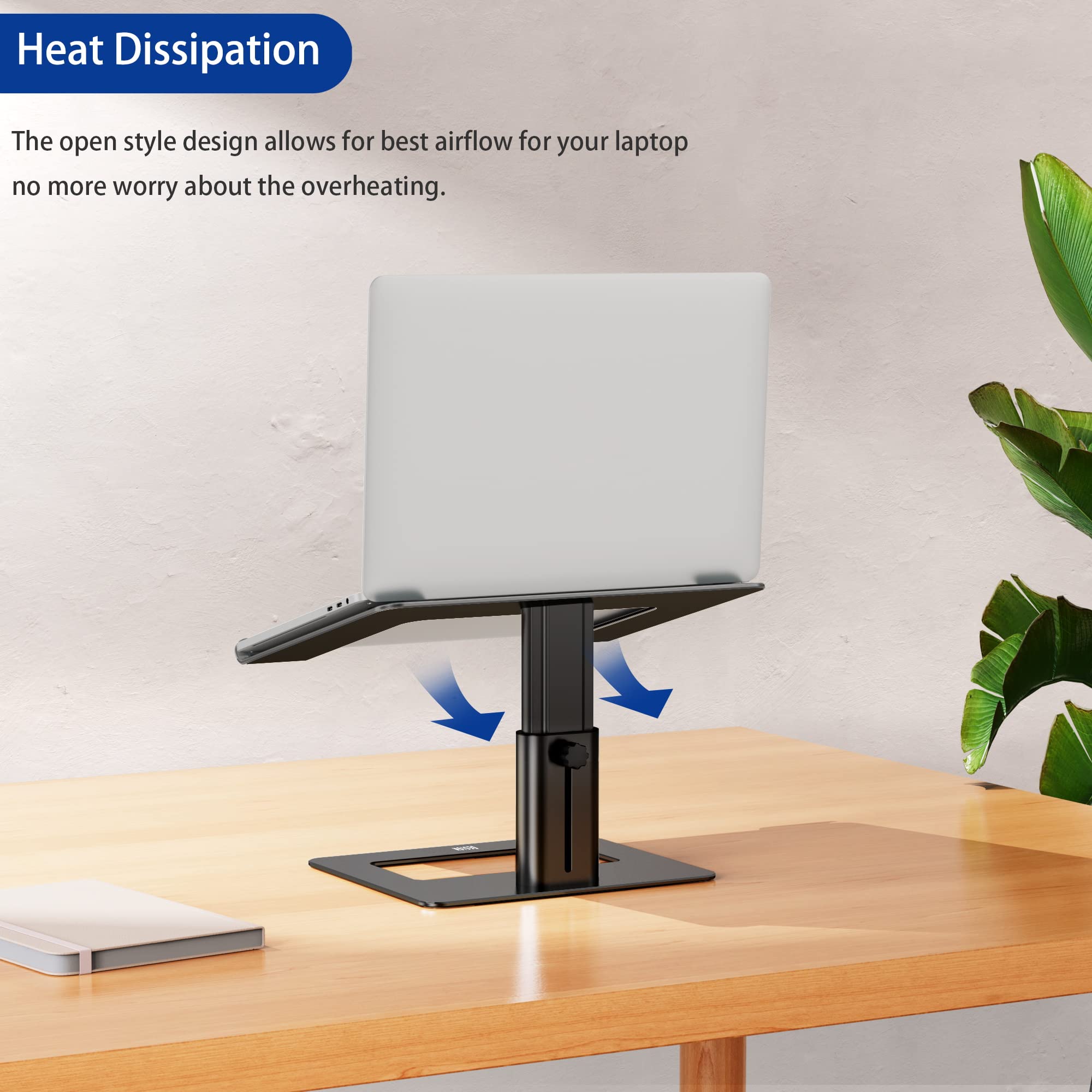 BESIGN Aluminum Laptop Stand, Ergonomic Adjustable Notebook Stand, Riser Holder Computer Stand Compatible with Air, Pro, Dell, HP, Lenovo More 10-15.6" Laptops (Black)