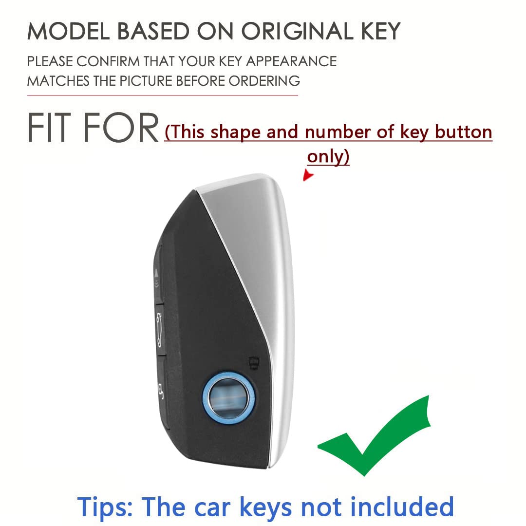 SANRILY Handmade Leather 4 Button Smart Key Fob Cover for BMW I7 M Sport 2023 X7 X1 IX M5 Keyless Full Protection Key Case with Keychain Blue