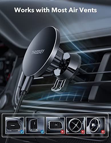 Compatible with Magsafe Car Mount Charger,THREEKEY Magnetic Wireless Car Charger Mount Vent Hook Phone Holder for iPhone 14/13/12 Series Phone & MagSafe Case(with QC3.0 Adapter)