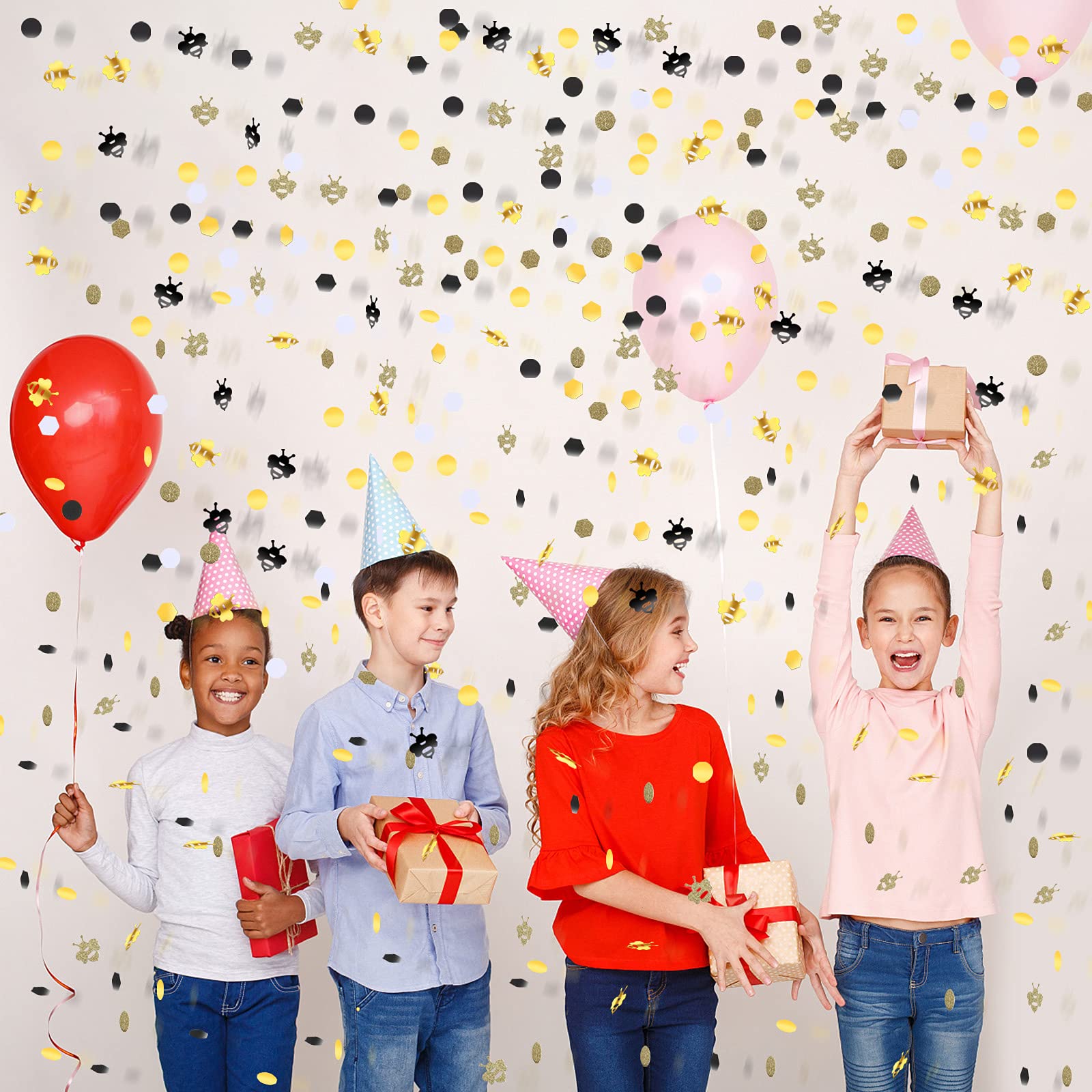 410 Pieces Bee Confetti Gold Glitter Bee Confetti Yellow Black Bee Confetti Circle Confetti Honeycomb Hexagon Confetti for Bee Themed Party Baby Shower Birthday Table Decoration