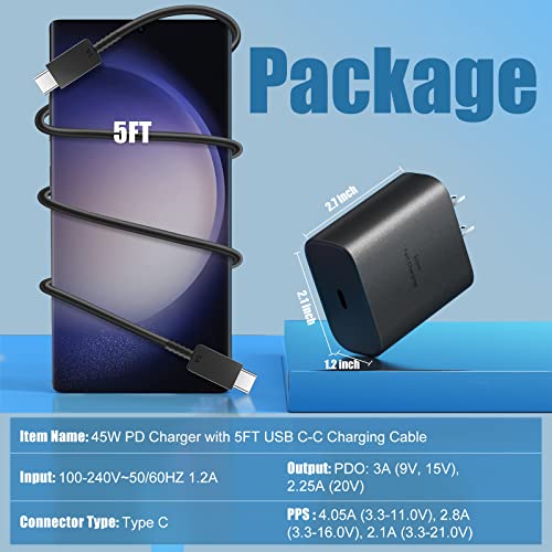 45W Samsung USB-C Super Fast Charger Type C for Samsung Galaxy S23 Ultra/S23/S23+/S22/S22 Ultra/S22+/Note 20/S20/S21, Galaxy Tab S7+/S8+,PPS Wall Charger Block with 6.6FT C Charger Cable Fast Charging