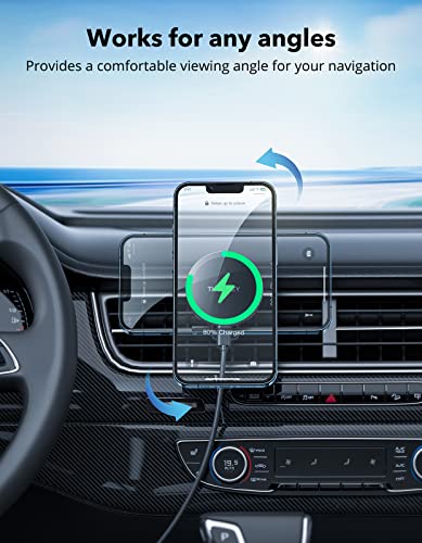 Compatible with Magsafe Car Mount Charger,THREEKEY Magnetic Wireless Car Charger Mount Vent Hook Phone Holder for iPhone 14/13/12 Series Phone & MagSafe Case(with QC3.0 Adapter)