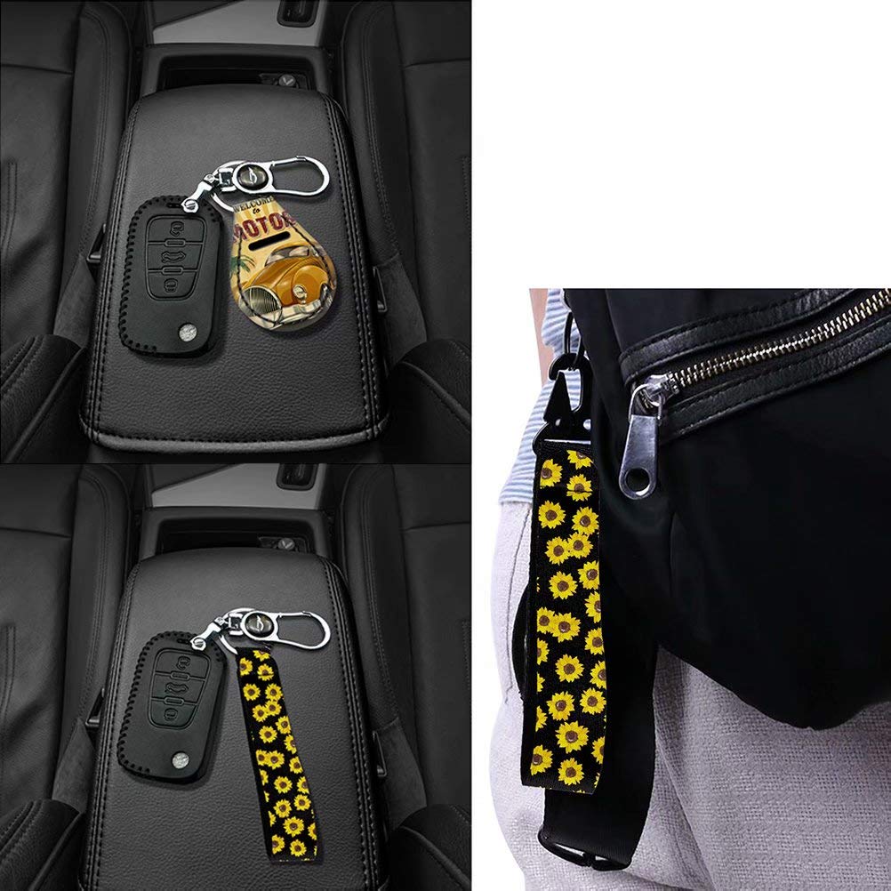 AFPANQZ Cute Daisy Keychains Keyrings Coins Chapstick Holder Keychain with Metal Ring Wristlet Lanyards Pouch for RFID Key NFC Smart Key Cute Key Chain Wristlet Lanyards