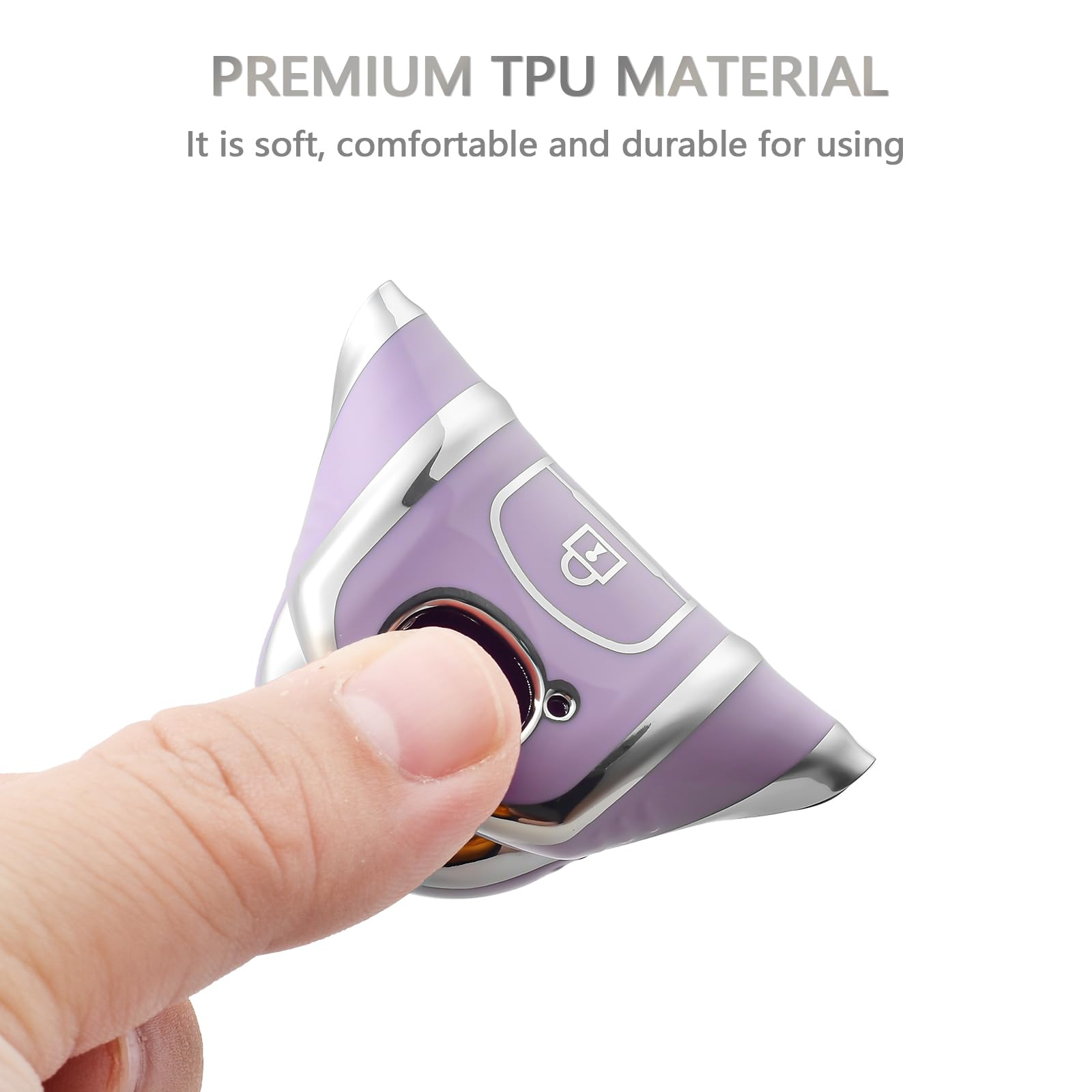 OFFCURVE Key Fob Cover with Keychain for Mazda, Car Key Fob Case Protector Mazda 2 3 5 6 8 CX3 CX4 CX5 CX7 CX9 Atenza Axela MX5 Speed3 Miata Car Accessories Smart Keyless Car Key Holder, Silver Purple