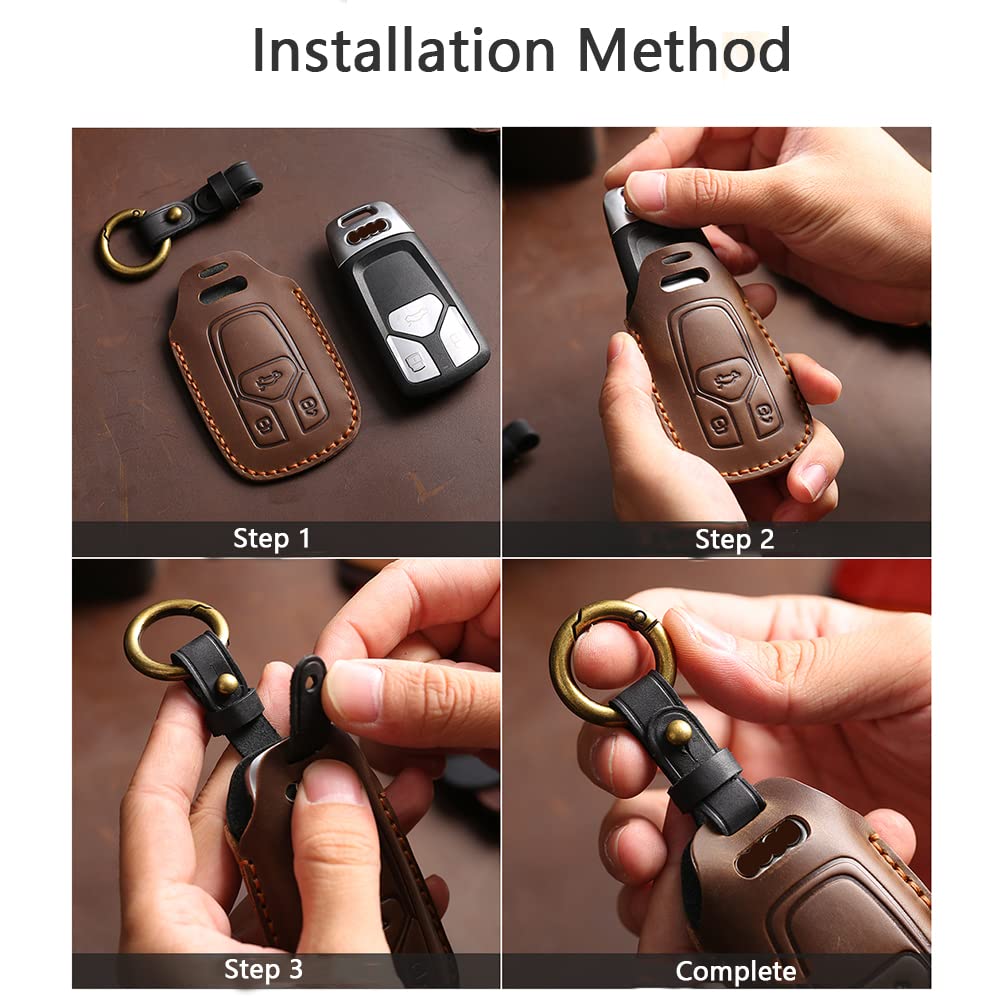 SANRILY Handmade Leather 4 Button Smart Key Fob Cover for BMW I7 M Sport 2023 X7 X1 IX M5 Keyless Full Protection Key Case with Keychain Blue