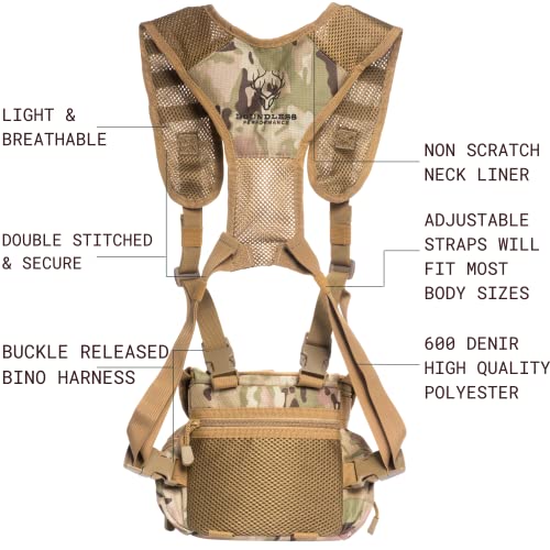 Boundless Performance Binocular Harness Chest Pack - Our Bino Harness case is Great for Hunting, Hiking, and Shooting - Bino Straps Secure Your Binoculars-Holds rangefinders, Bullets, Gear - Multicam