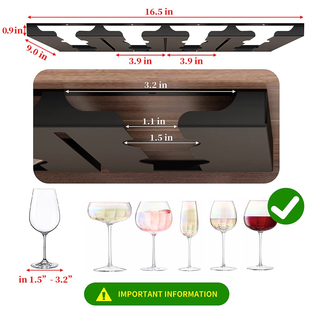 WSVILLE Wine Glass Rack - Under Cabinet Stemware Rack, Wine Glass Holder Glasses Storage Hanger Stainless Steel Material for Kitchen,Bar,Restaurant,Screw Install, Black